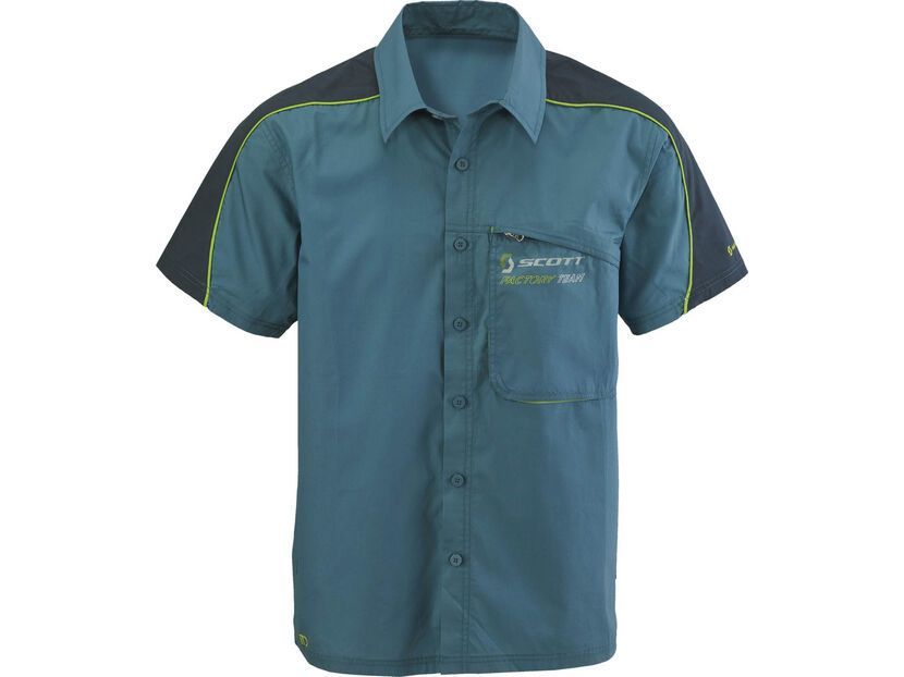 Scott Shirt Button Factory Team s/sl, dark blue/lime green | BIKER ...